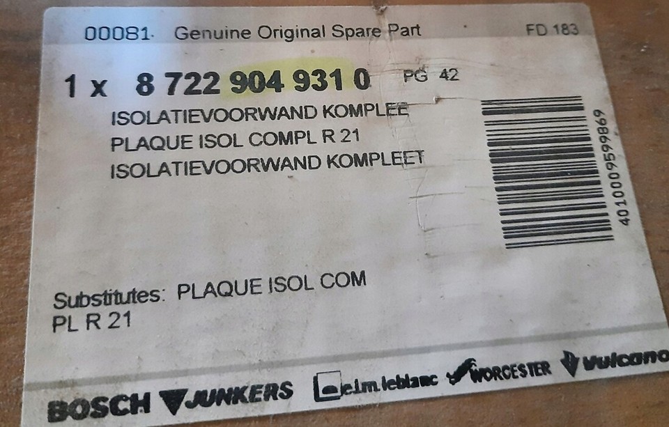 H78 Junkers insulation board 87229049310 /#8 P00D 7582 | eBay