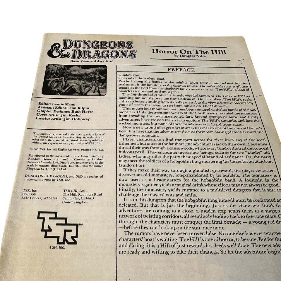 B5 Horror on the Hill Dungeons and Dragons (Basic) | eBay