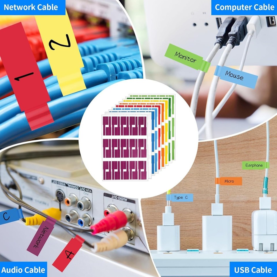 540 pcs Cable Labels, 9 Colors Cord Label, Waterproof Cables Tags, Self ...