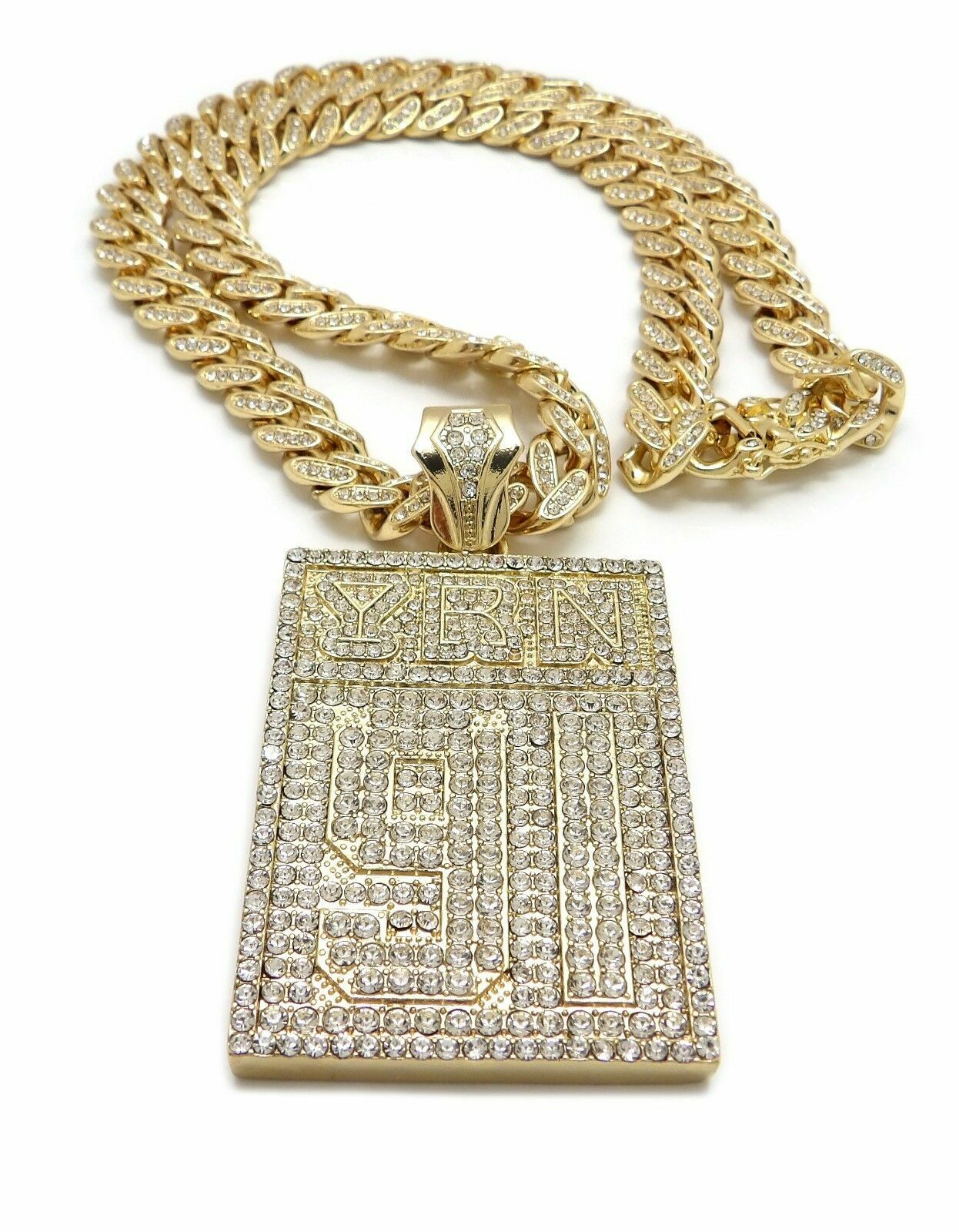 HIP HOP MIGOS YRN 91 PENDANT & ICED MIAMI CUBAN CUBIC ZIRCONIA CHAIN ...