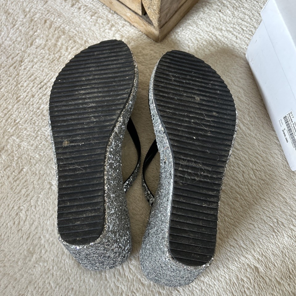 Ladies Sparkly Silver Wedge Sandals Size 5 38 Worn Once Party Ball ...