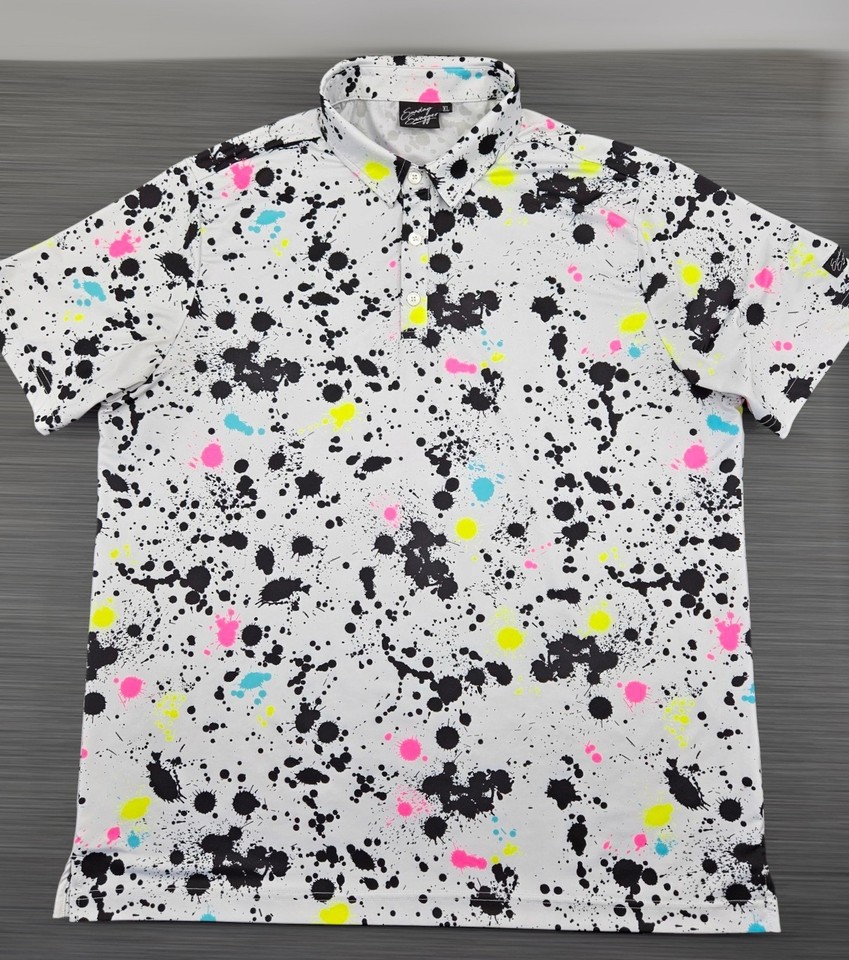Sunday Swagger Men's XL Multicolor Splatter White Soft Golf Polo Shirt ...