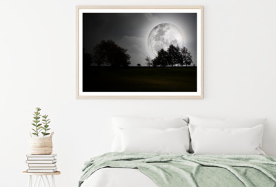 Trees & Full Moon Nighttime View Print Premium Poster High Quality ...