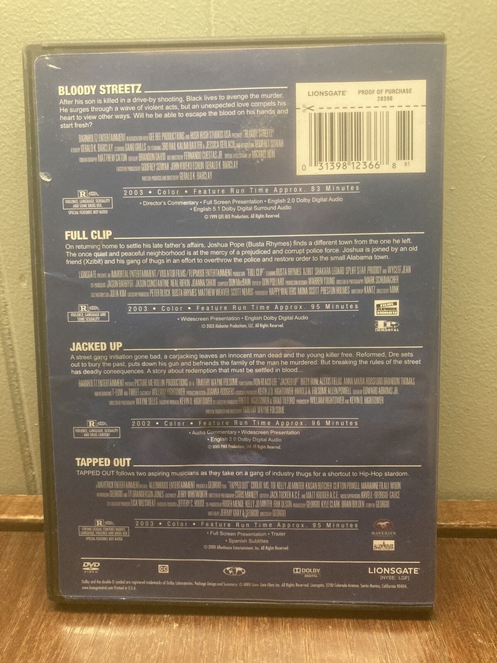 Bloody Streetz Full Clip Jacked Up Tapped Out DVD 4 Pack 2010 Lionsgate ...