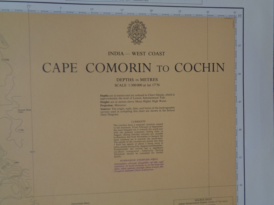 Marine Geographic Map / Cape Comorin to Cochin 1983 India | eBay UK