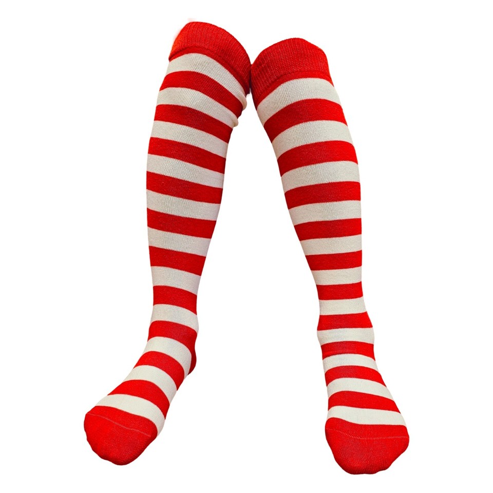 Girls Striped Knee Socks Dancing Fancy Dress Party Rainbow Red Black ...