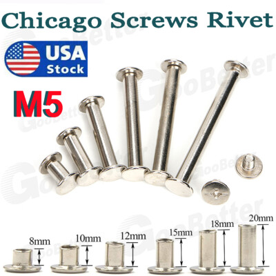 10-100X M5 Chicago Screw Stud Bind Rivet Nickel-plated Steel Leather ...