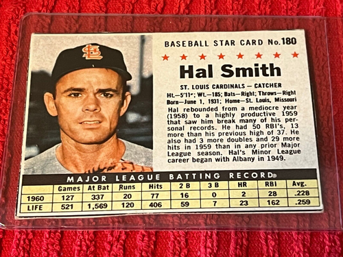 1961 Post Cereal #180 Hal Smith St. Louis Cardinals Baseball Hand Cut ...