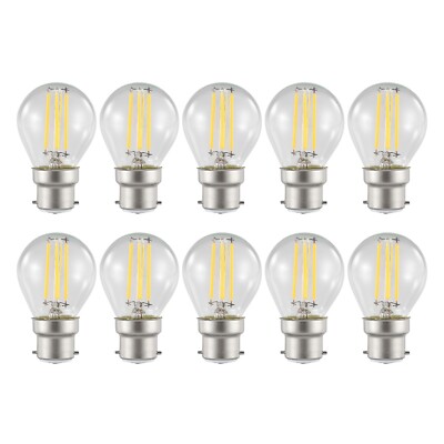 10 x LED Filament Fancy Round B22 4W 3000k Warm White 450 Lm Glass Bulb ...