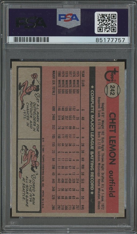 Chet Lemon Signed 1981 Topps #242 White Sox PSA/DNA AUTO | eBay