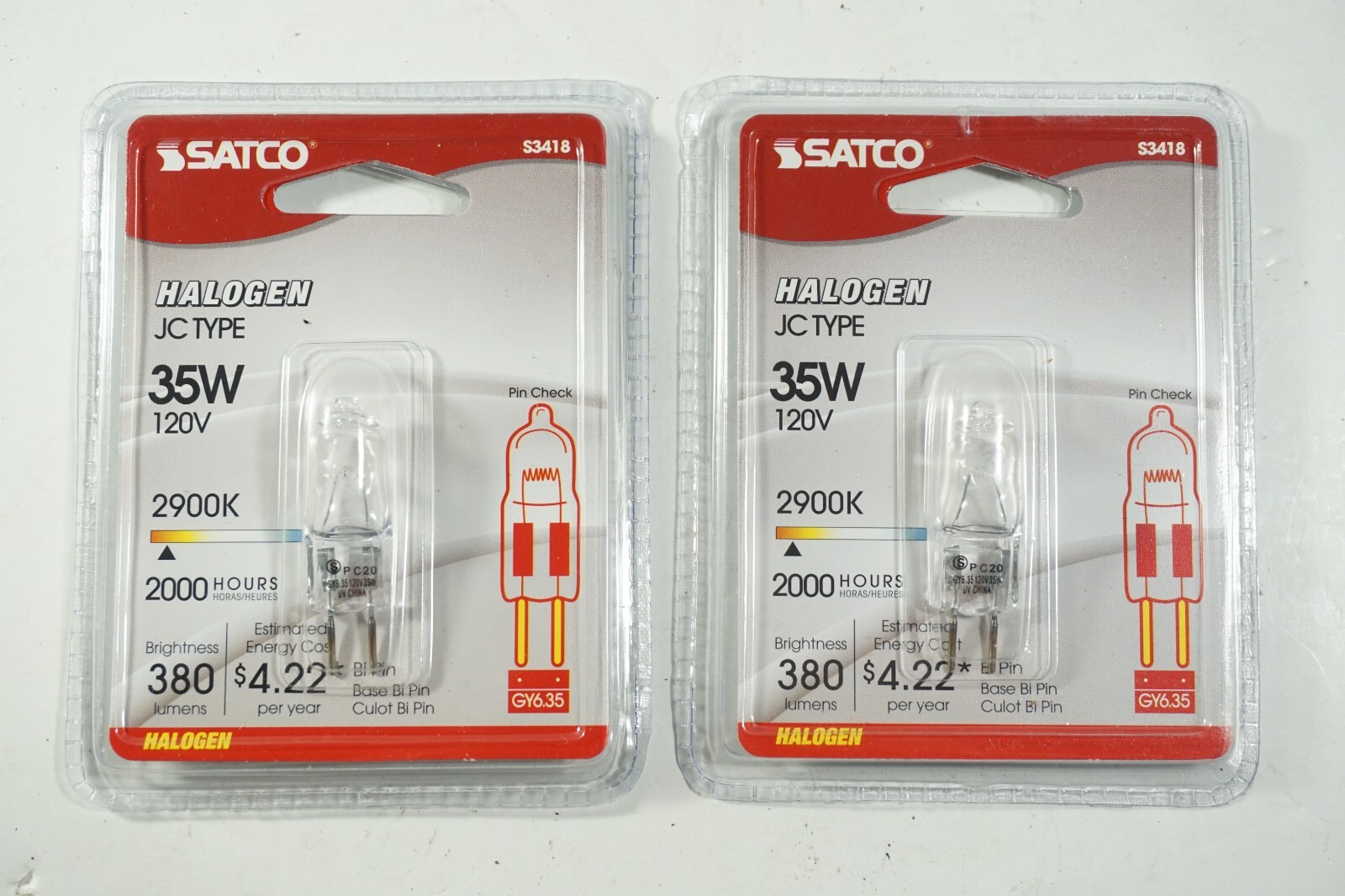 2 Pack Satco S3418 1/Card 120V 35-Watt T4 GY6.35 Base Light Bulb, Clear ...