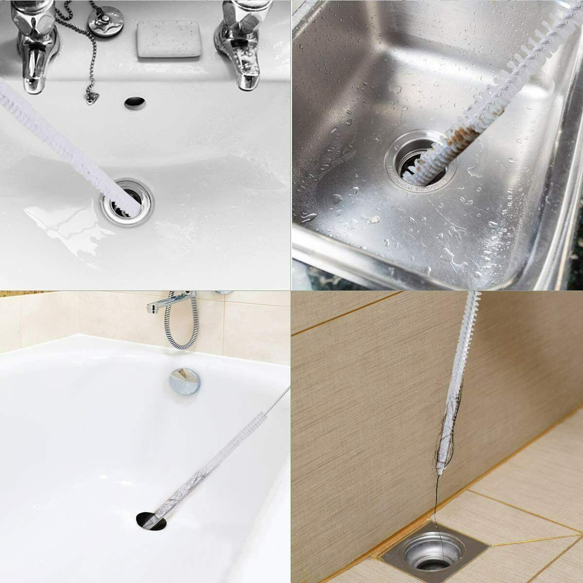 🔥Long Sink Drain Cleaning Brush Kitchen Bathroom Flexible Tool Loo ...