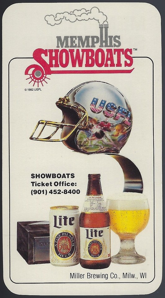 1984 Memphis Showboats USFL 2-Sided Pocket Football Schedule - Miller ...