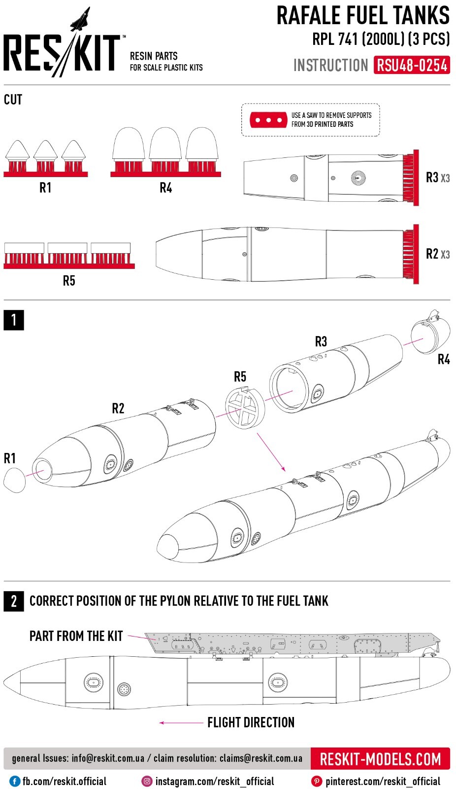 ResKit RSU48-0254 Scale 1 48 Rafale Fuel Tanks RPL 741 (2000L) 3 pcs 3D ...