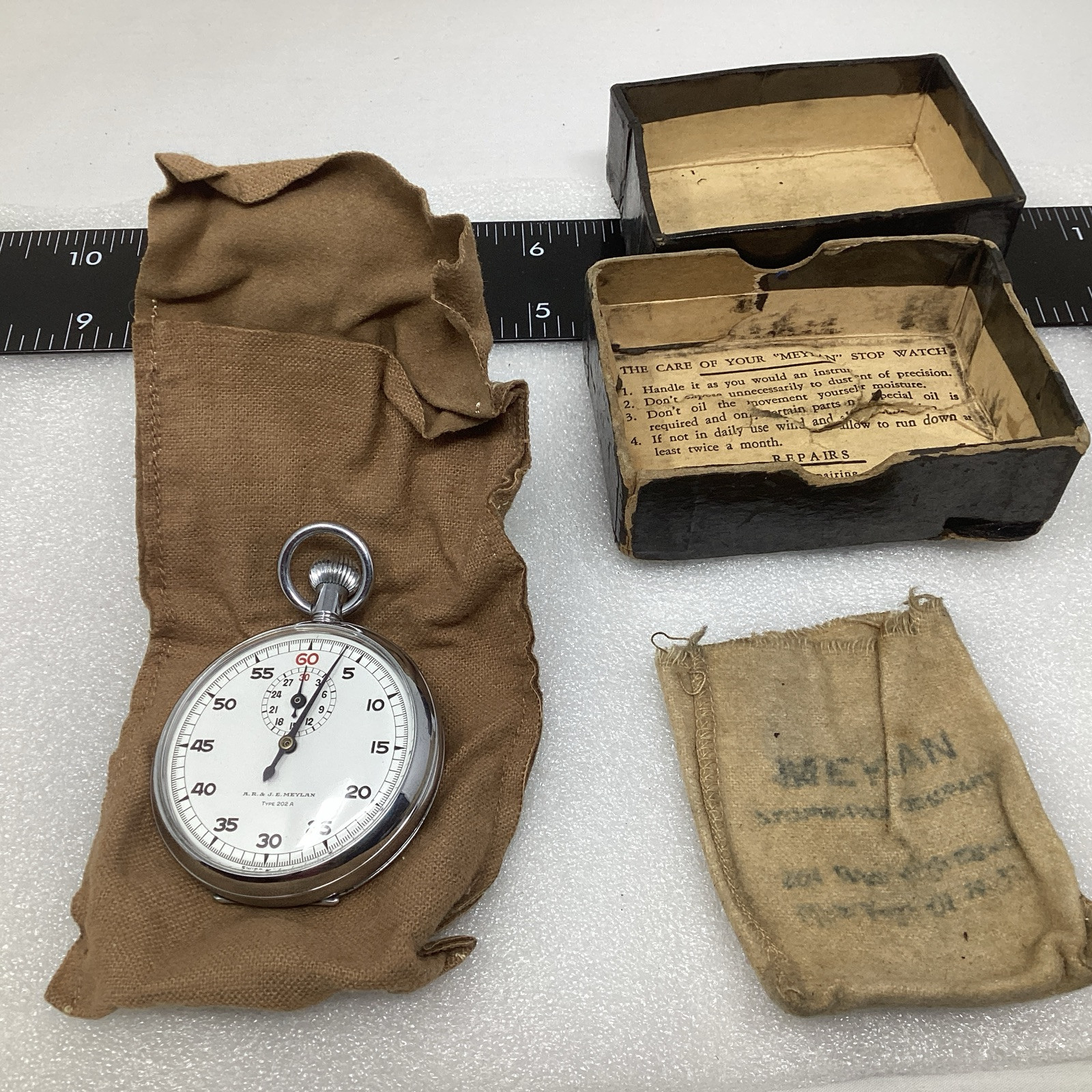 Vintage A.R. & J.E. Meylan Mechanical Stopwatch w/ Original Box Pw60の ...