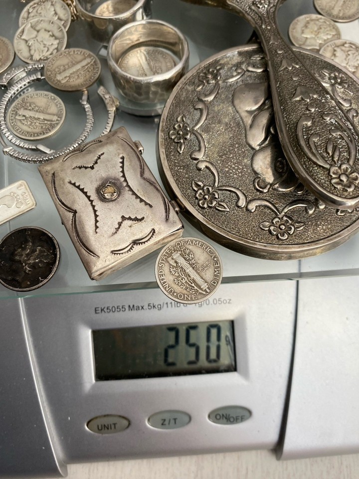 LOT 925 Sterling Silver Jewelry Lot Wearable & Scrap Coins Rings 250 ...