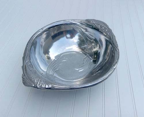 Hand Forged Metal Goldfish Serving Bowl Silver Hammered Koi Fish Large ...