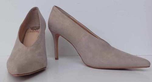 Vince Camuto Designer Anika Light Gray Suede Pointed V Cut Pumps Women ...