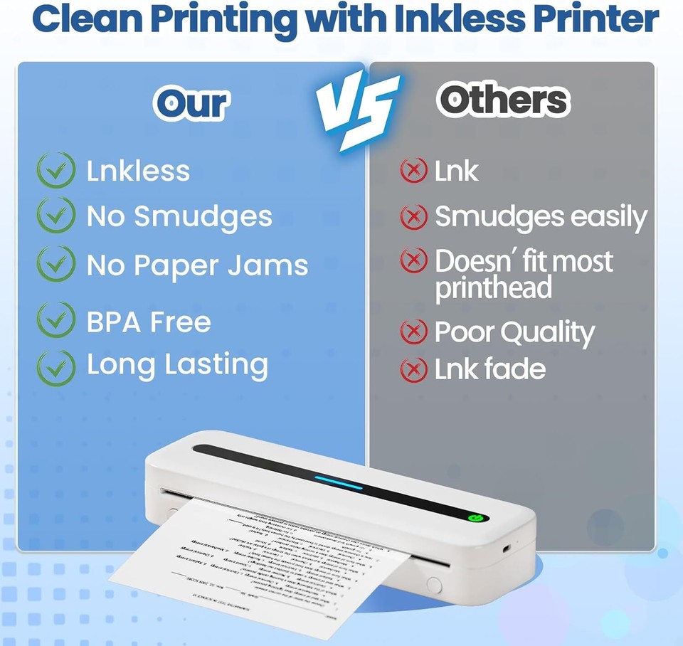 6 Rolls A4 Thermal Printer Paper 8.5x11" for M08F M832 M834 Portable ...