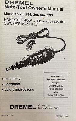 DREMEL MANUAL INSTRUCTIONS MOTO-TOOL OWNER'S MODELS 275, 285, 395 and ...