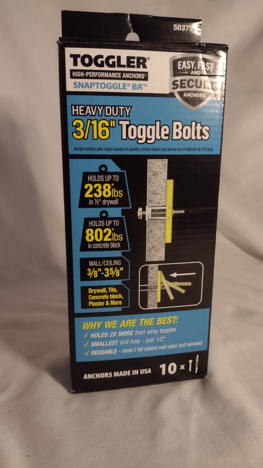 Midwest Fastener Toggler Heavy Duty Toggle Bolt Anchor 3/16in 10pk | eBay