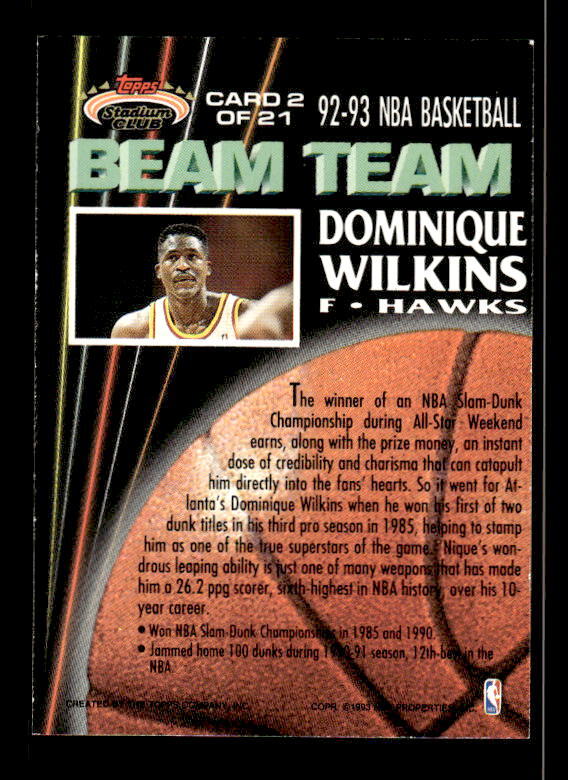 1992-93 Stadium Club #2 Dominique Wilkins Beam Team Members Only | eBay