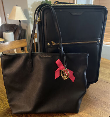 Rolling VICTORIA'S SECRET Luggage Pink Black Carry On SUITCASE BONUS ...