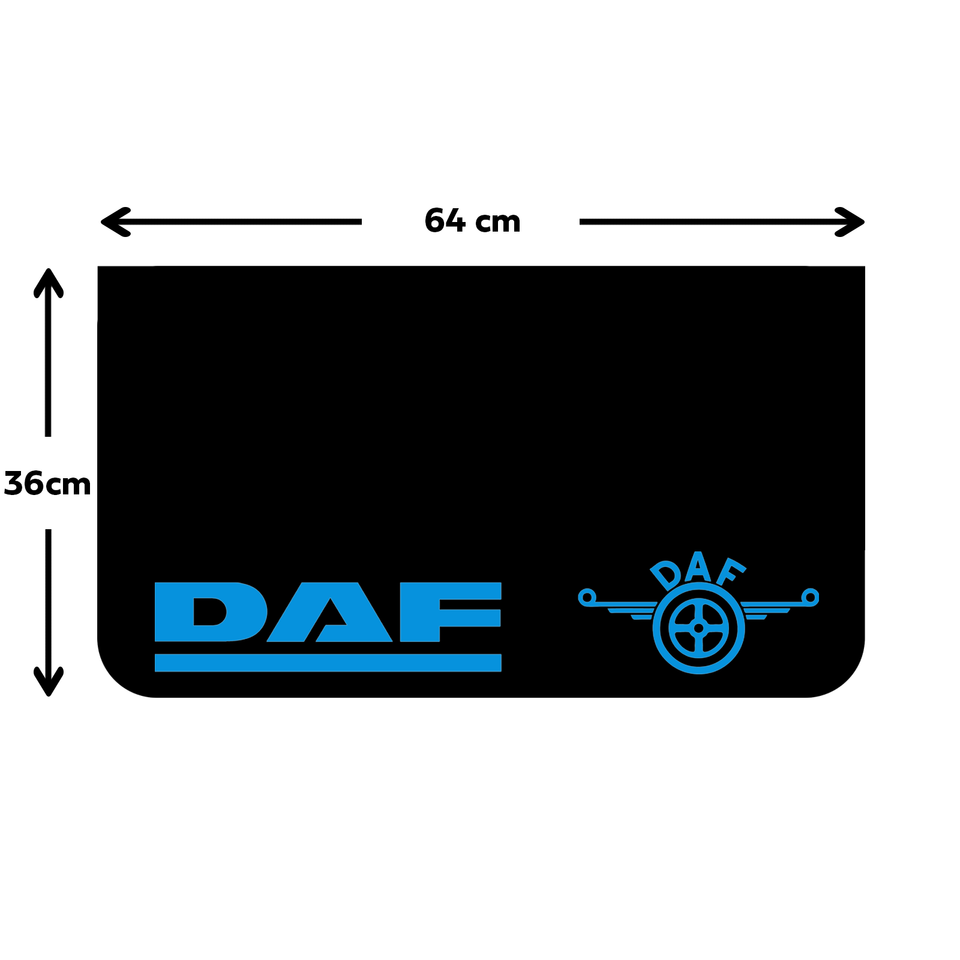 DAF Lorry HGV Rear Mudflaps 36x64cm Black PVC Mud Flaps Light Blue Text ...