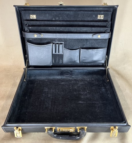Vintage Atlas Black Leather Hard Shell 18” Attaché Briefcase Business ...