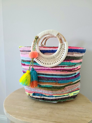 Grendaline Woven Bamboo Tote Francesca's | eBay