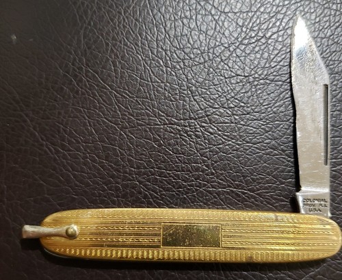 Vintage Colonial Prov RI USA CLIP BACK Pocket Knife 1 Blade Gold Plated ...