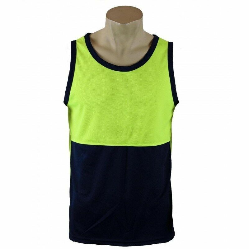 Singlet Hi Vis Yellow/Navy AU Mens S - 5XL Work singlet Cool for summer ...