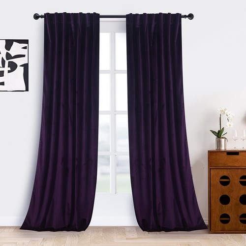 Luxury Soft Deep Purple Velvet Curtains 108 inches Long Back Tab ...