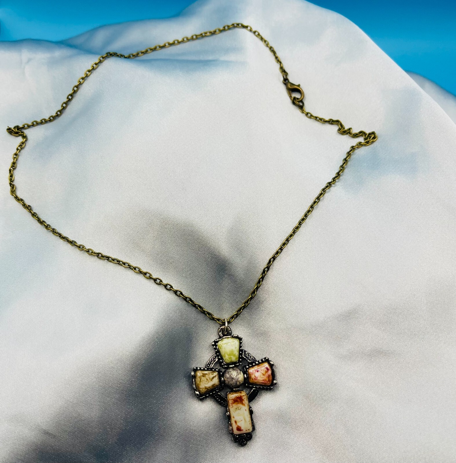 Vintage Jacobite Signed Celtic Cross Pendant with Earth-tones Colored ...