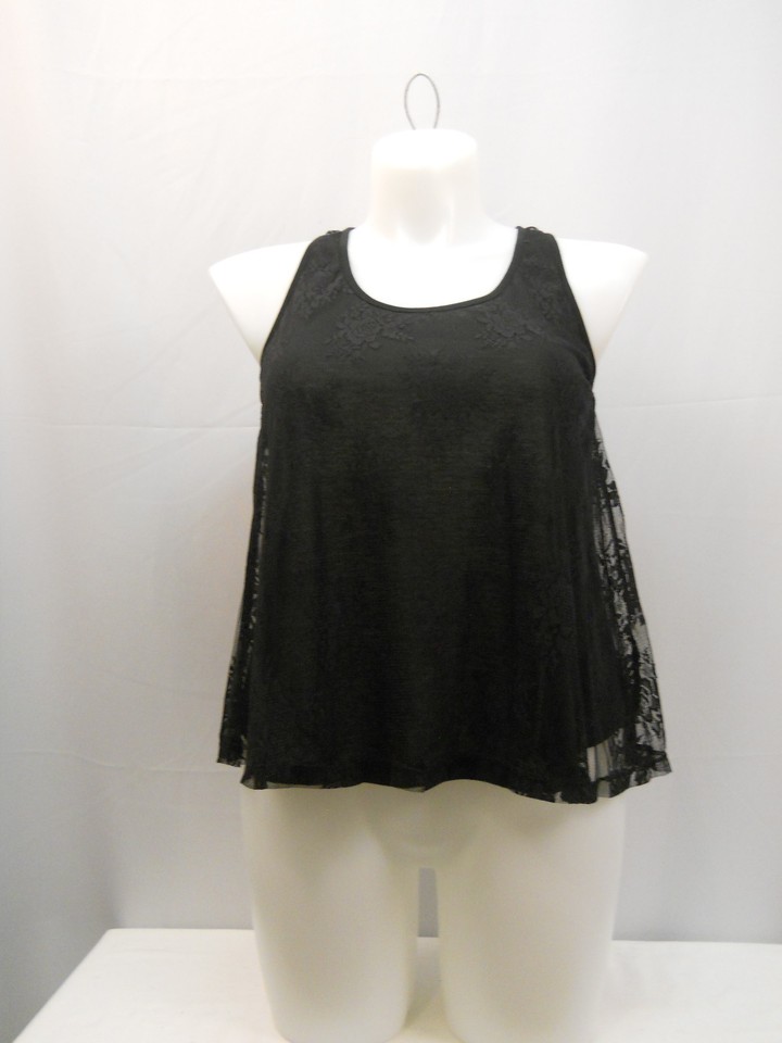 Iris Basic Ladies Tank Top Racer-Back Lace-Layover Sleeveless Black Size L 700516608997| eBay