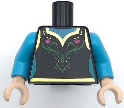 Lego New Black Minifig Princess Torso Female Dress Gold Hems Dark Pink ...