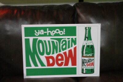 RARE YAHOO MOUNTAIN DEW SODA EMBOSSED METAL SIGN BOTTLE COKE FOUNTAIN SERVICE | eBay