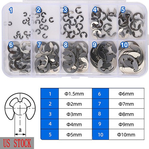120Pcs Stainless Steel E Clips C Circlip Kit Retaining Ring Assorted 1. ...