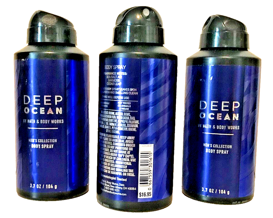DEEP OCEAN BODY SPRAY 3.7 OZ COLOGNE MIST FRAGRANCE BATH BODY WORKS X3 ...