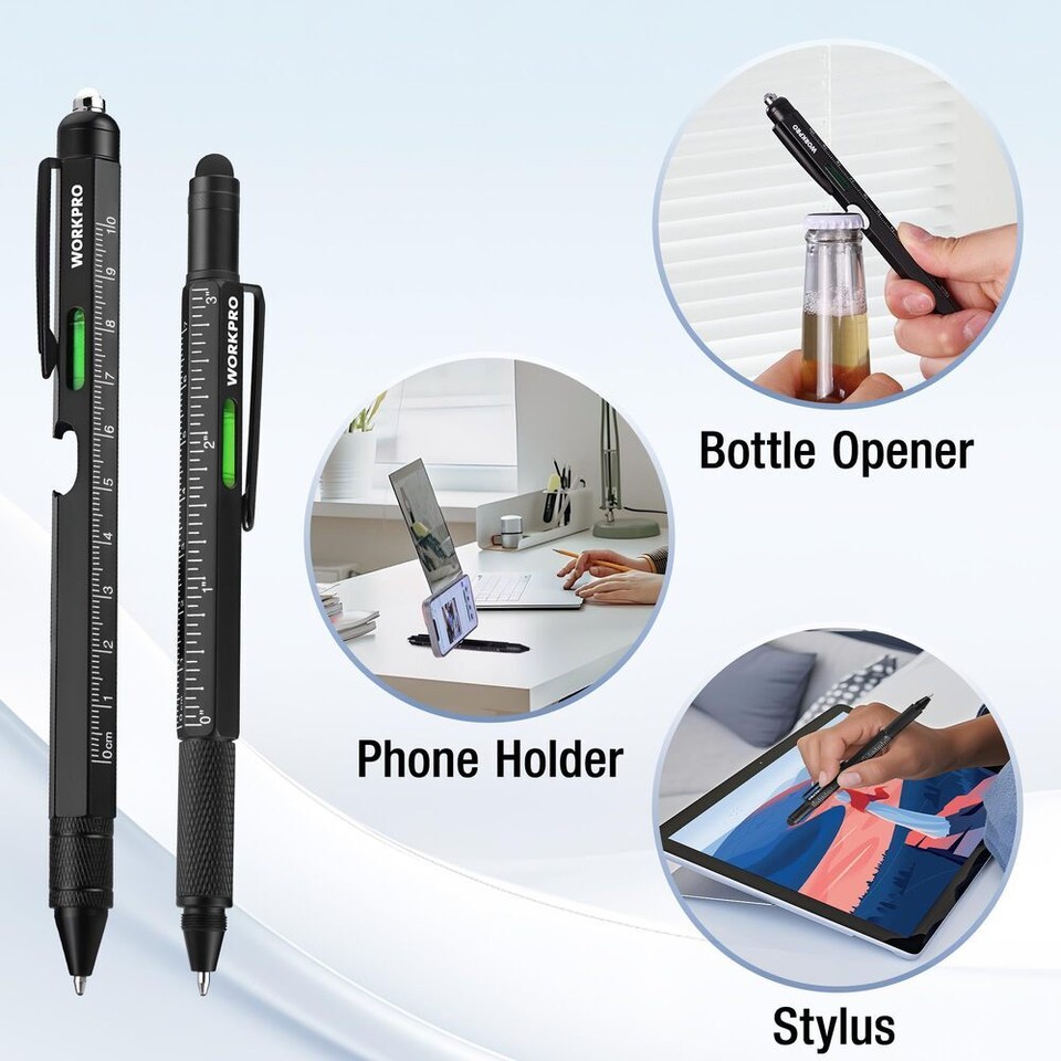WORKPRO 2-Pack Upgraded Multi-Tool Pens 9 Functions Multi-tool Pen Set ...