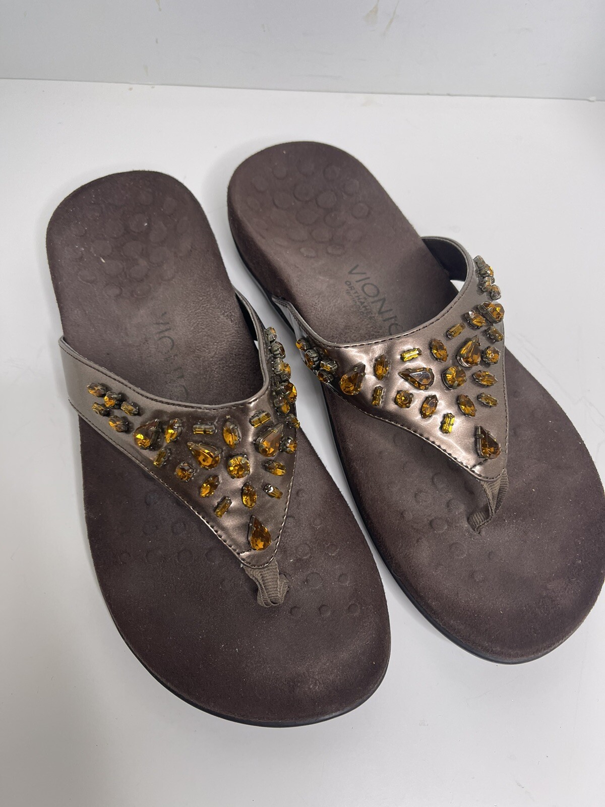 Vionic Pearl Womens Size 9 Pewter Rhinestone Flip Flop Thong Sandals | eBay