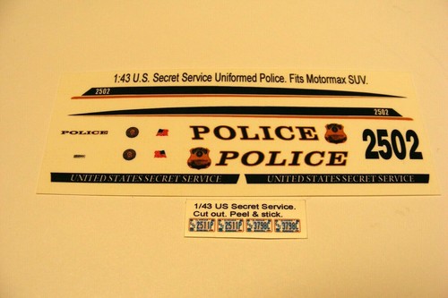 US Secret Service Police 1/43 Water Slide Decal Set Fits Motormax ...