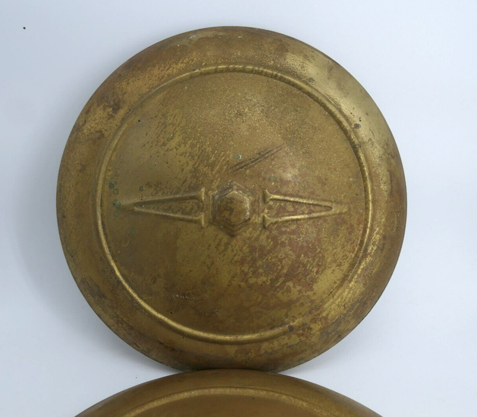 Pair 1930s Vauxhall Brass Hub Caps 10 12 14 10-4 12-4 14-6 Centre Cap ...