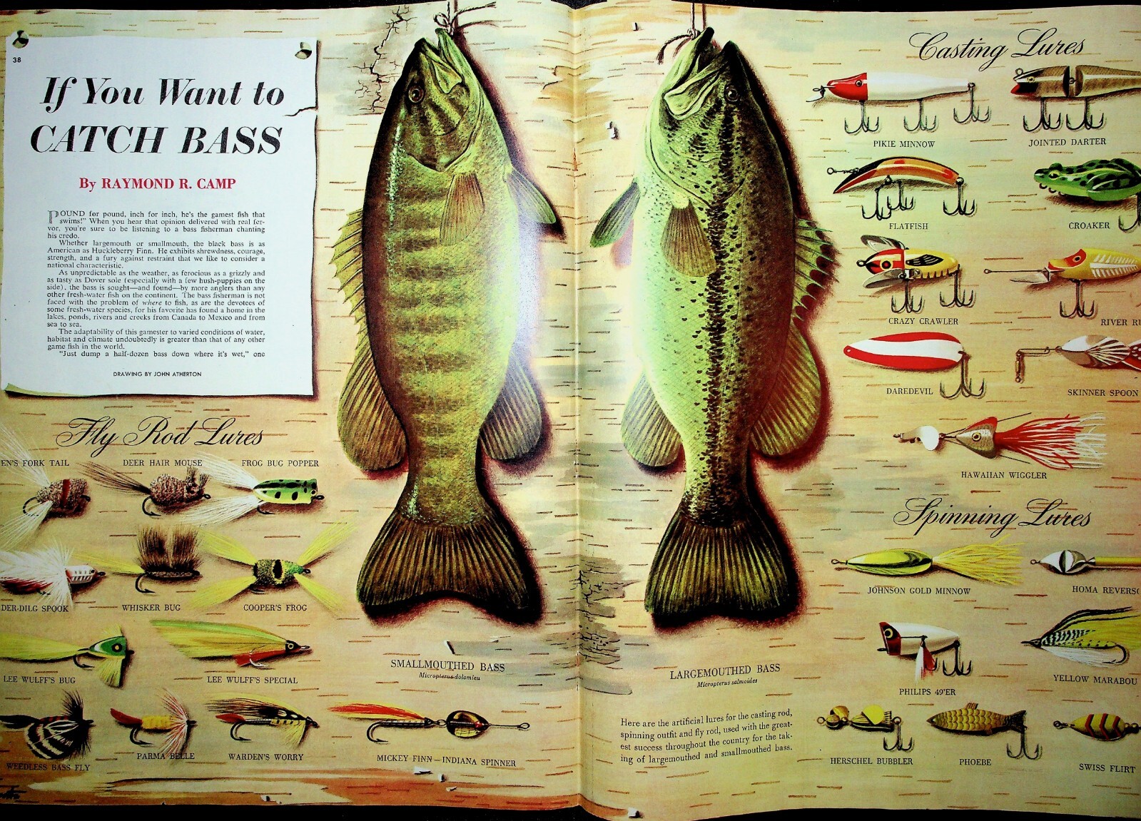 Original Ad for Fishing, Bass, Raymond R. Camp, John Atherton 2-page ...