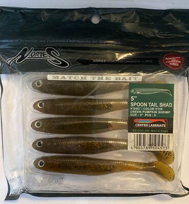Nories Spoon Tail Shad 5” Green Pumpkin Shrimp 5pk | eBay