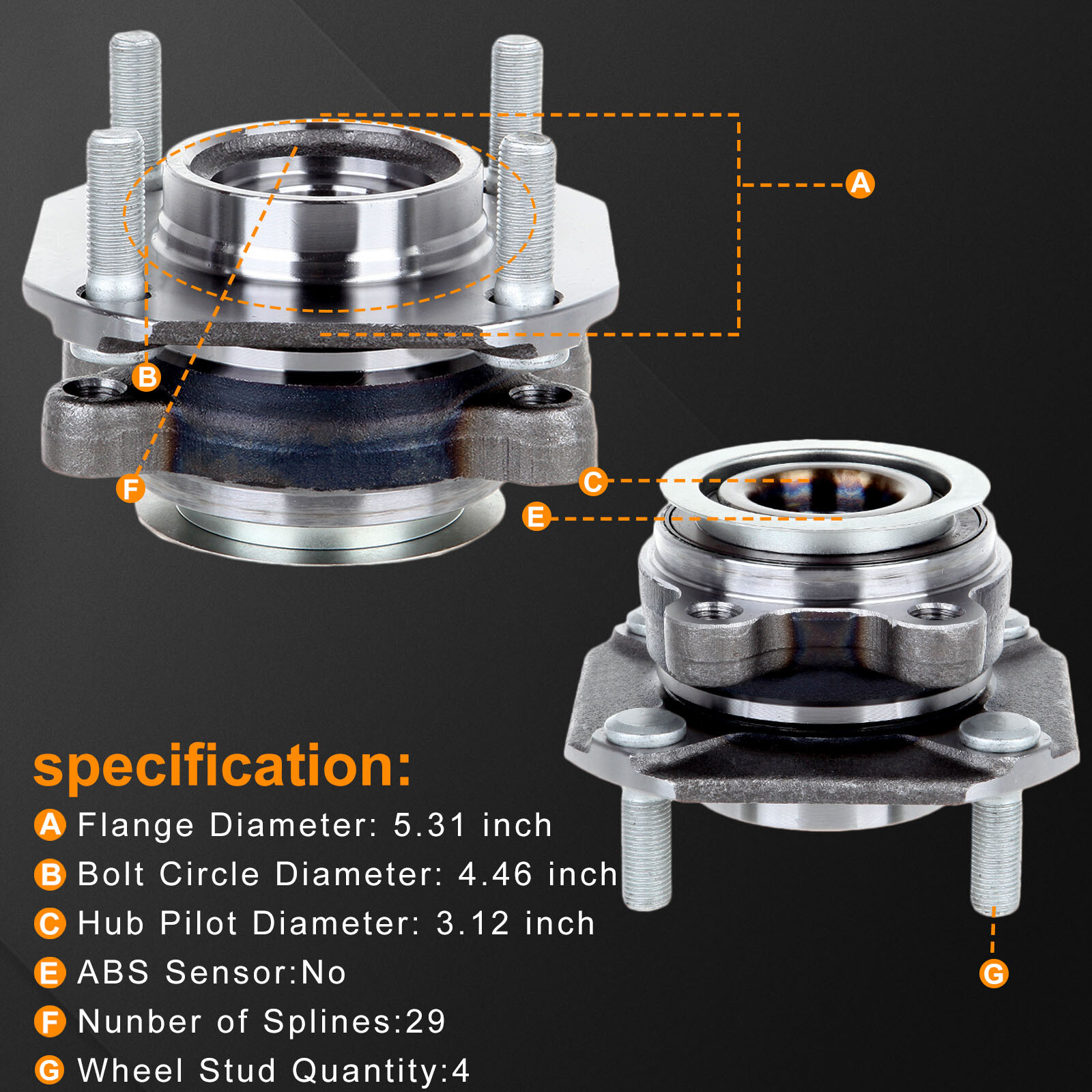 2x Front Wheel Bearing 4 Lugs w/ABS Hub For 2007-2012 Nissan Sentra 2 ...