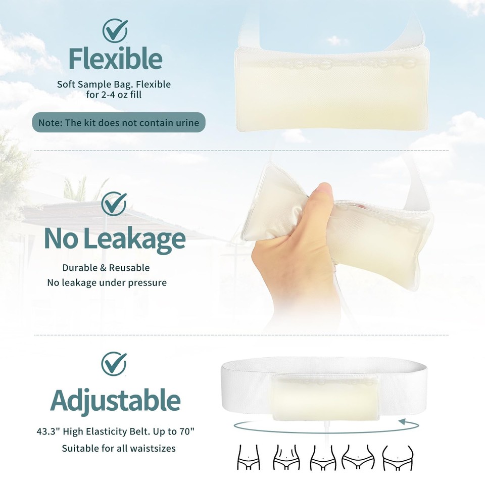 Urine Test Complete Kit with 2 to 4 oz Sample Bag, 5 Drain Outlets for ...