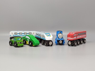 Wood Trains Lot Maison Battat Magnetic Wooden Bullet Express Line ...