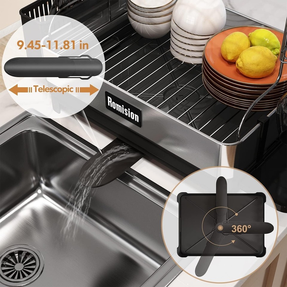 Romision Dish Rack and Drainboard Set, 304 Stainless Steel 2 Tier Large ...