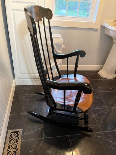 Ethan Allen Black Hitchcock Boston Rocker /Rocking Chair. | eBay